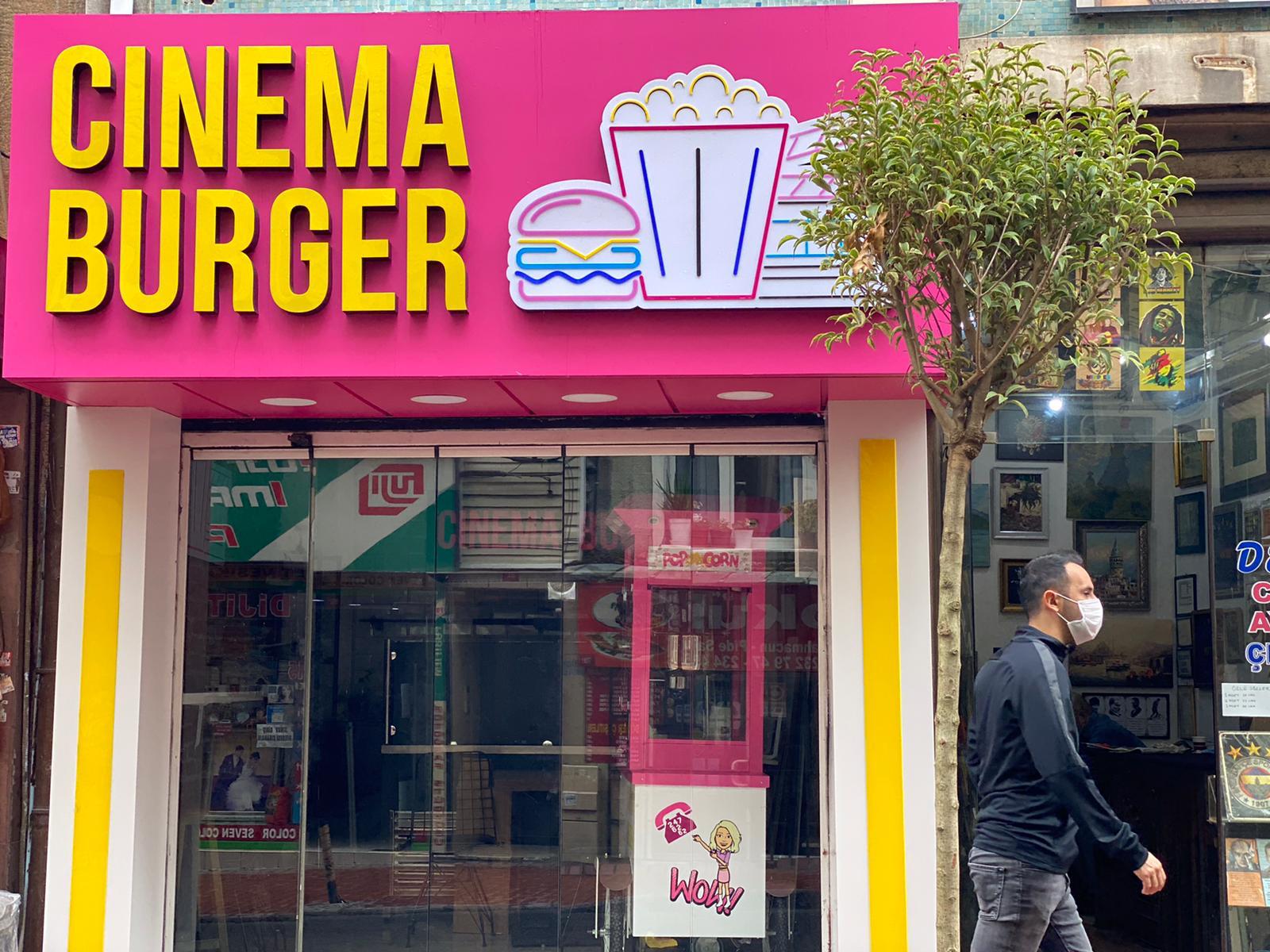 Cinema burger işıklı kutu harf tabela
